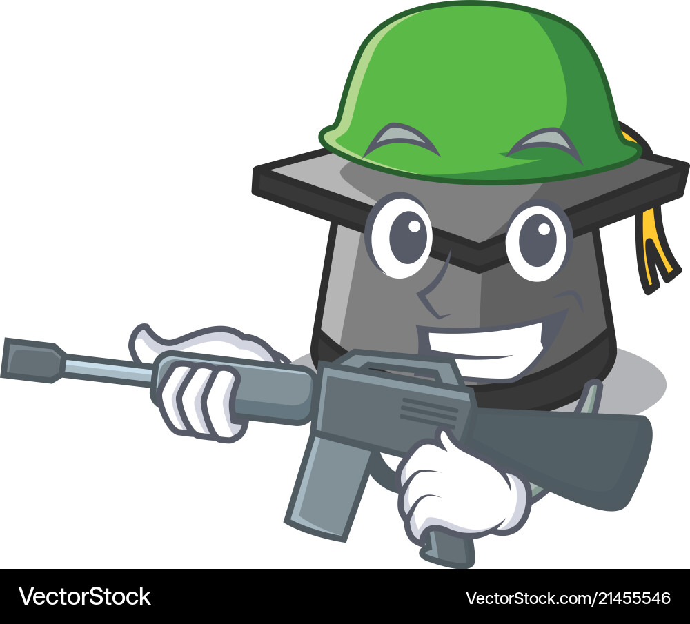 Army graduation hat character cartoon Royalty Free Vector