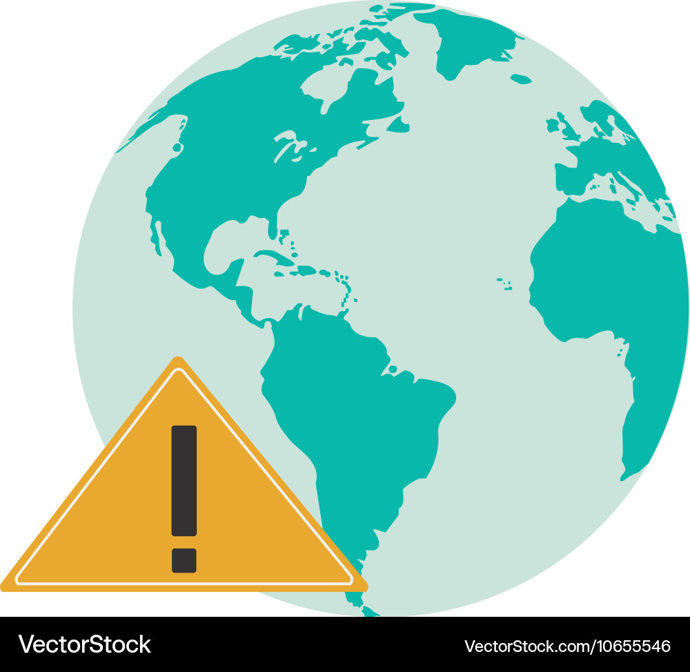Earth globe and warning sign icon Royalty Free Vector Image