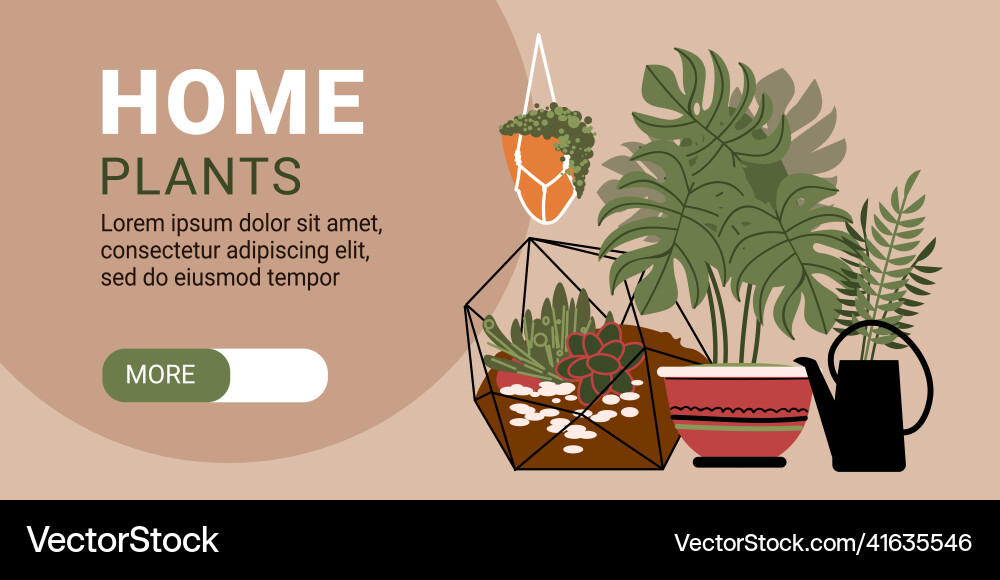 Home plants horizontal banner Royalty Free Vector Image