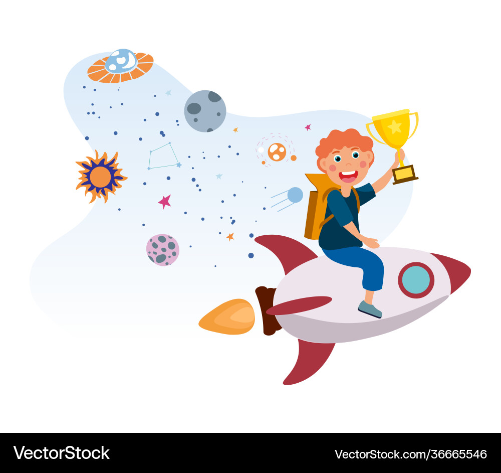 Little kid is riding rocket to success Royalty Free Vector