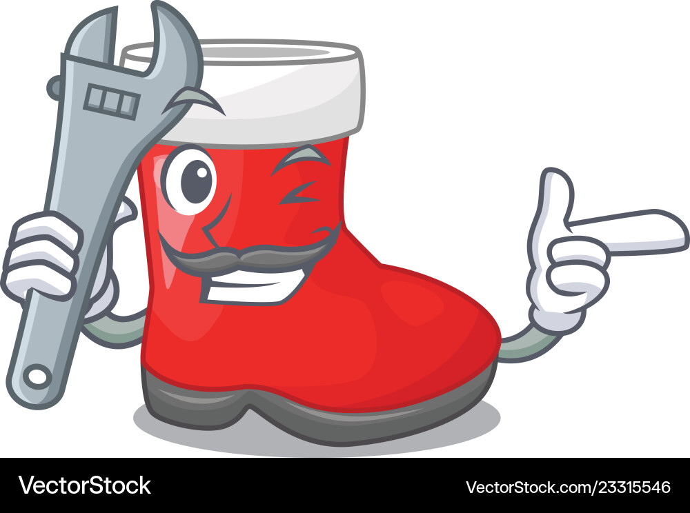 Mechanic santa boots in shape a cartoon Royalty Free Vector