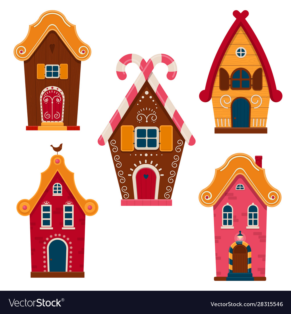 Set cute colorful fairy tale homes Royalty Free Vector Image