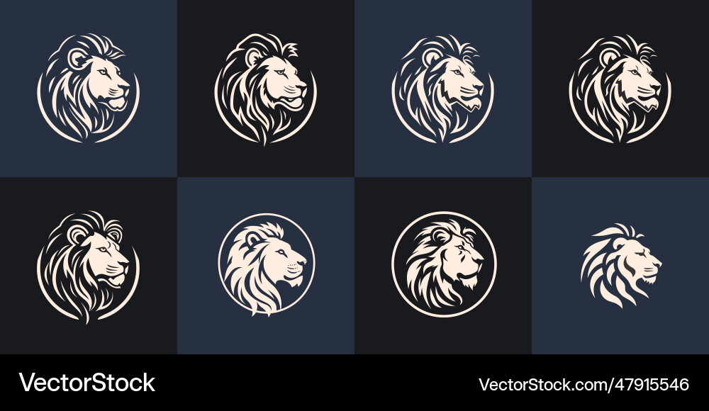 Single color lion head logo set thick line art Vector Image