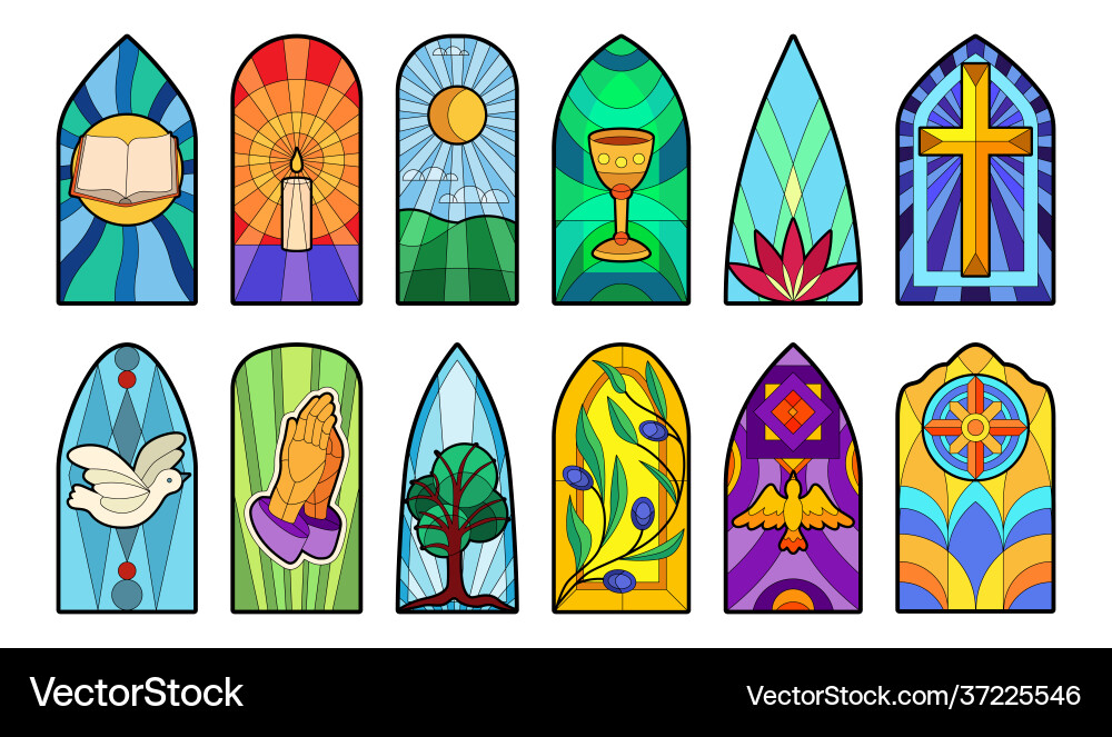 Stained glass cartoon icon set collection Vector Image