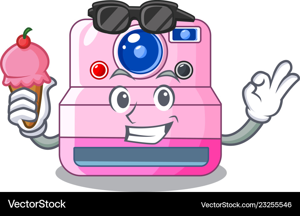 With ice cream instant camera revoke cartoon Vector Image
