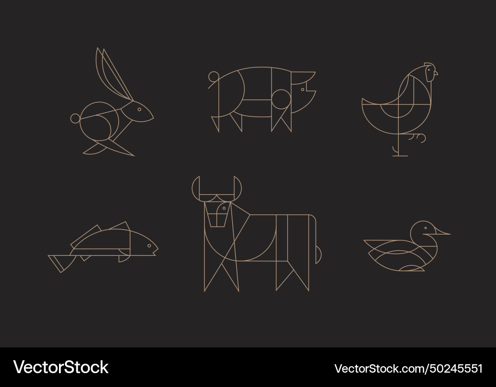 Animals rabbit pig chicken fish cow duck Vector Image