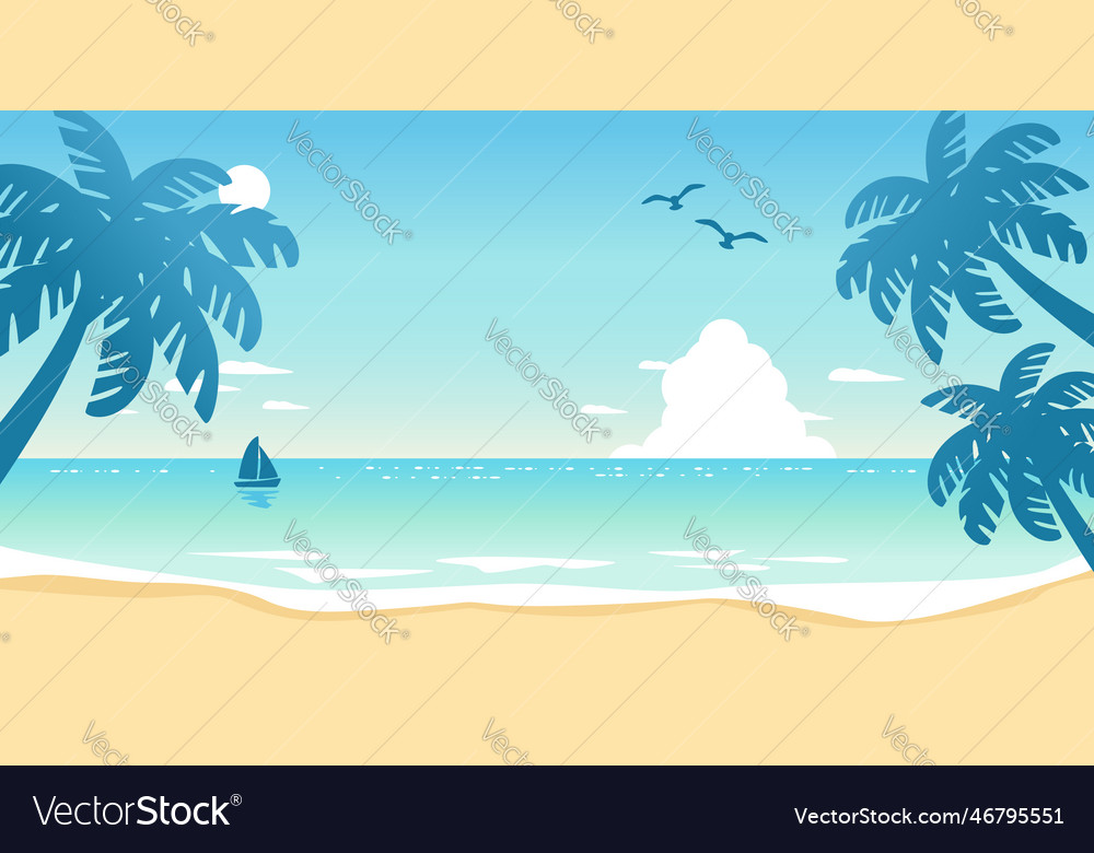 Beach landscape with palm trees Royalty Free Vector Image