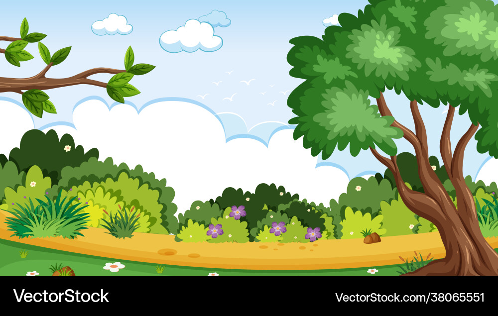 Blank landscape garden scene with many trees Vector Image
