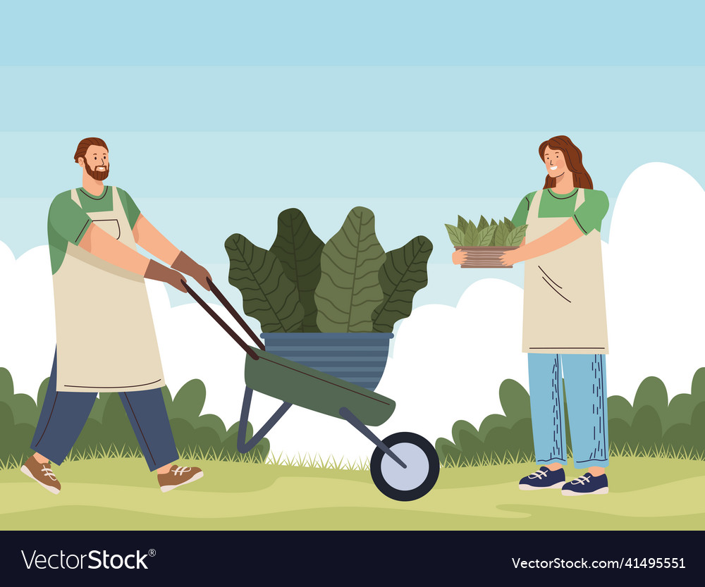Couple gardeners workers characters Royalty Free Vector Couple gardeners workers characters Royalty Free Vector