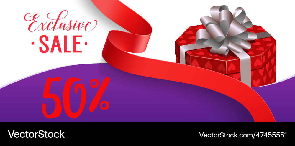 Exclusive sale lettering with gift Royalty Free Vector Image