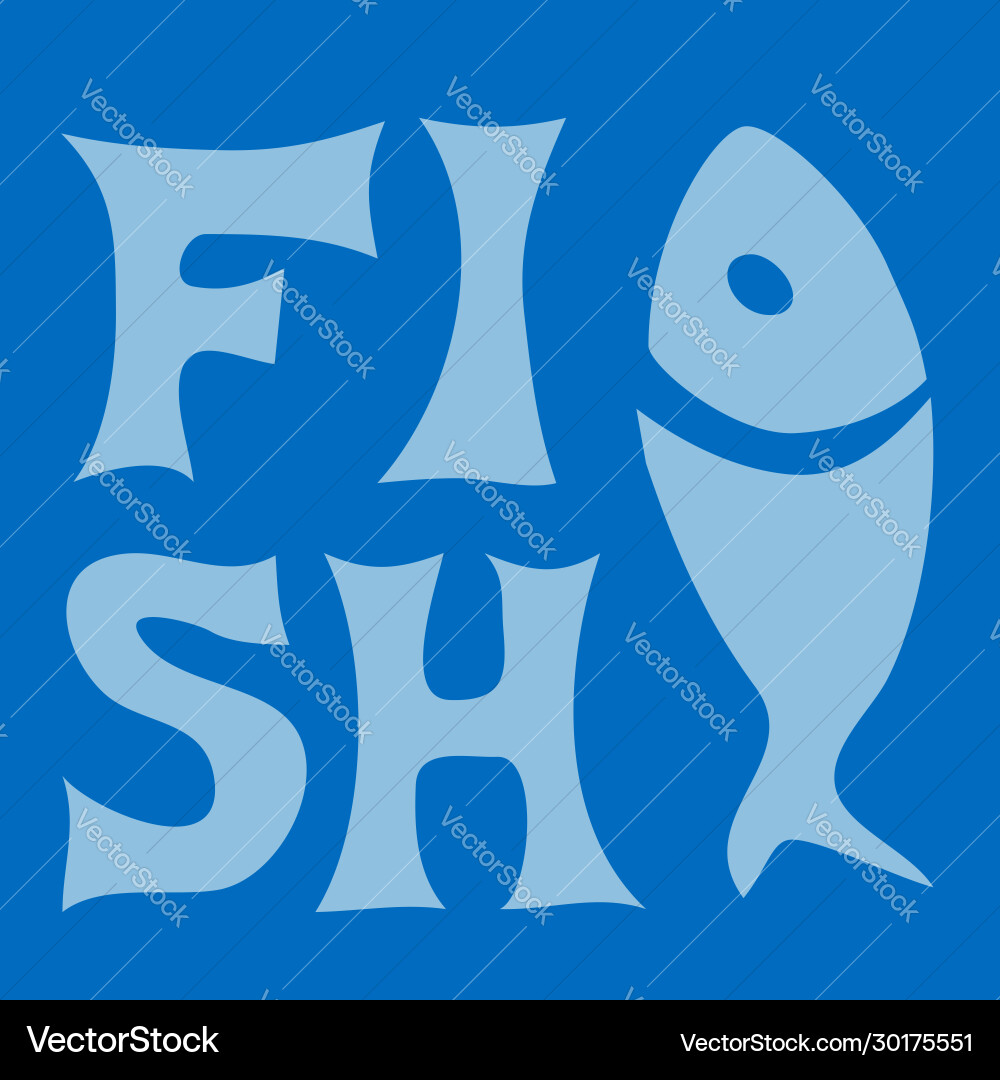 Fish hand drawn letters and silhouette Royalty Free Vector