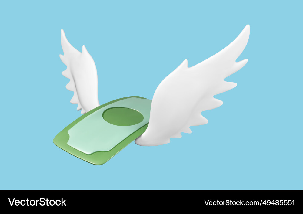 Flying dollar bill with white wings isolated Vector Image