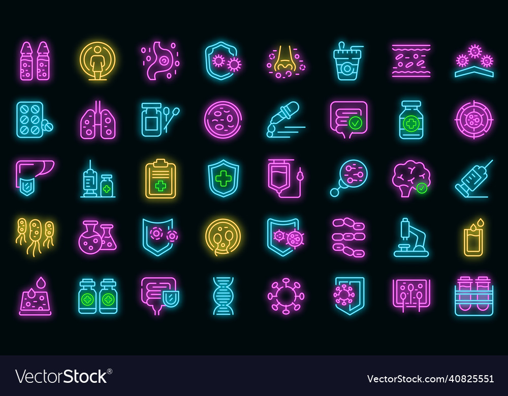 Immune system icons set neon Royalty Free Vector Image Immune system icons set neon Royalty Free Vector Image