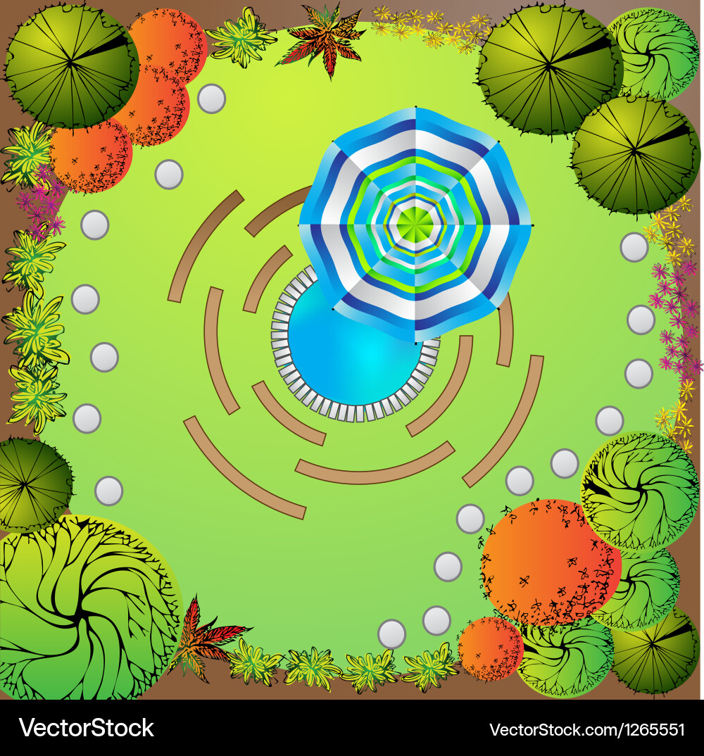 Plan of garden with symbols tree Royalty Free Vector Image
