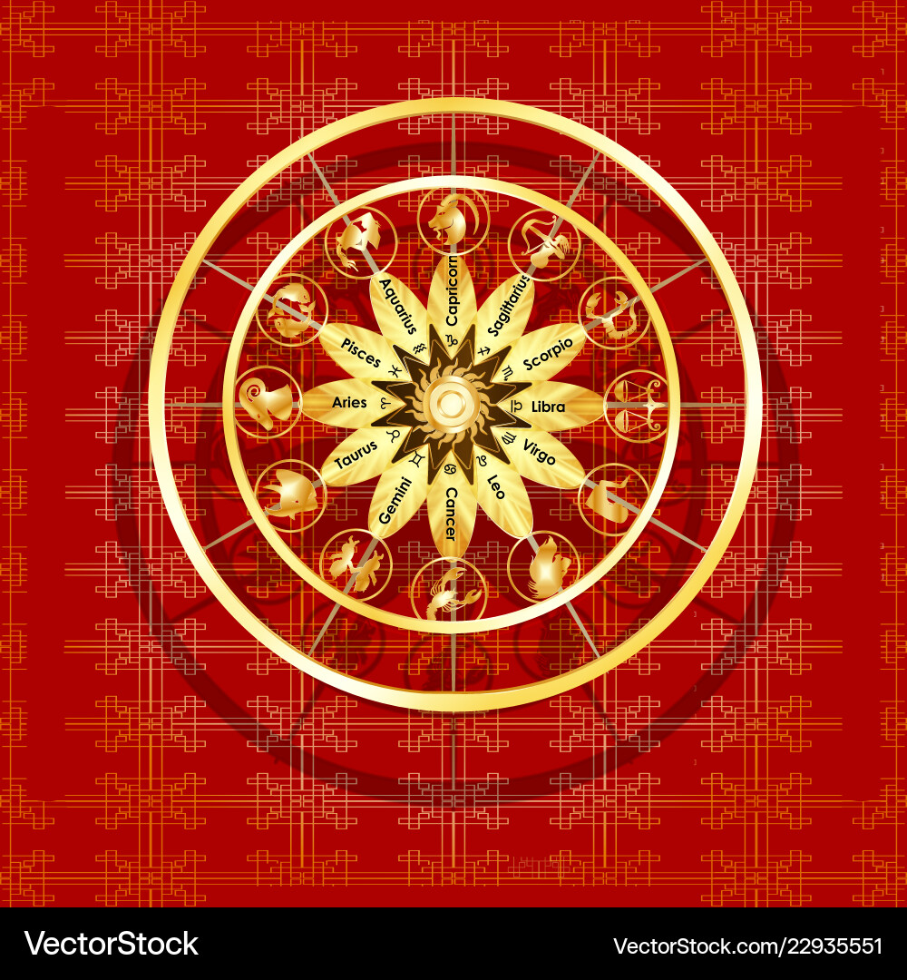 Zodiac signs on a textured red background Vector Image