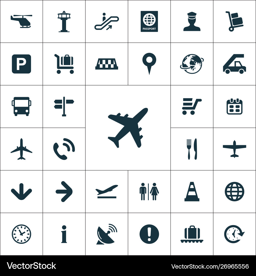 Airport icons universal set Royalty Free Vector Image