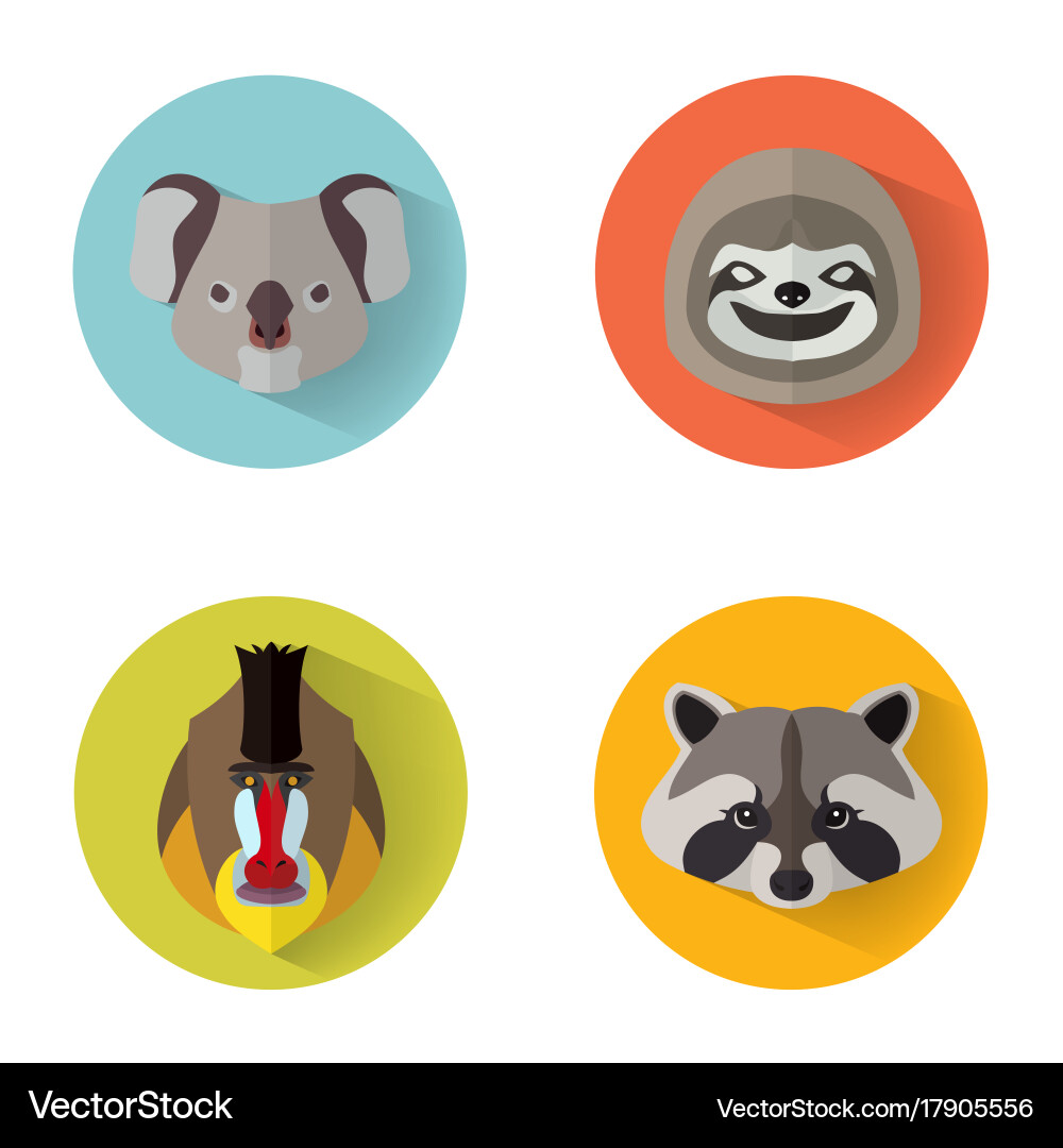 Animal portraits with flat design Royalty Free Vector Image