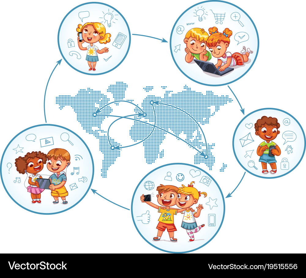 Children interact on social networks Royalty Free Vector