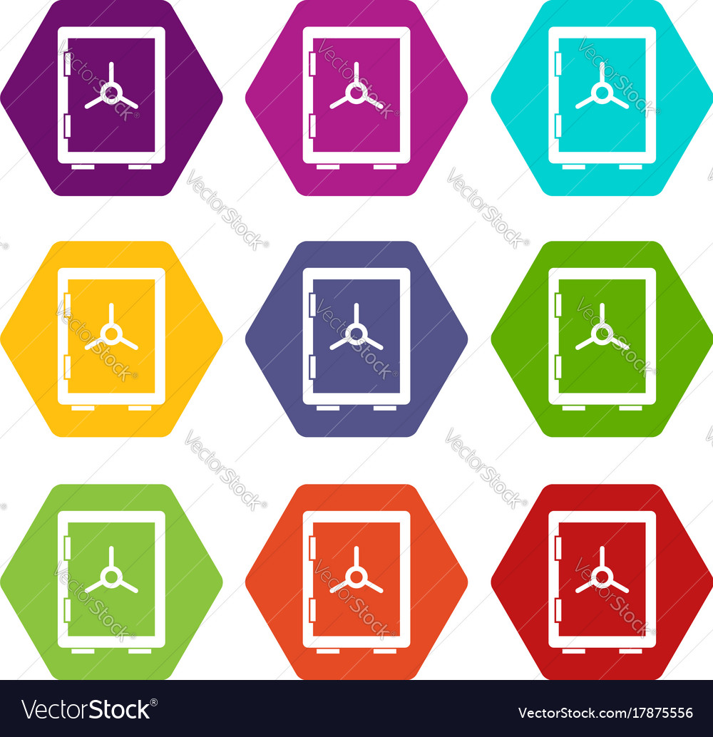 Closed safe icon set color hexahedron Royalty Free Vector
