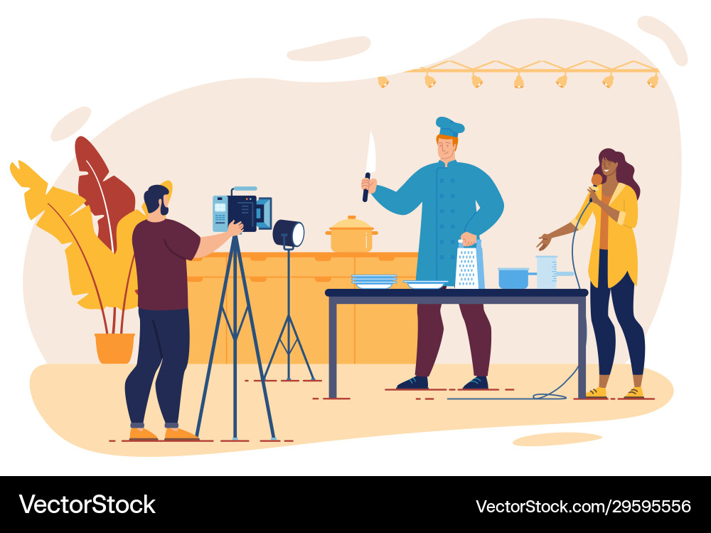 Cooking tv show with chef cameraman interviewer Vector Image