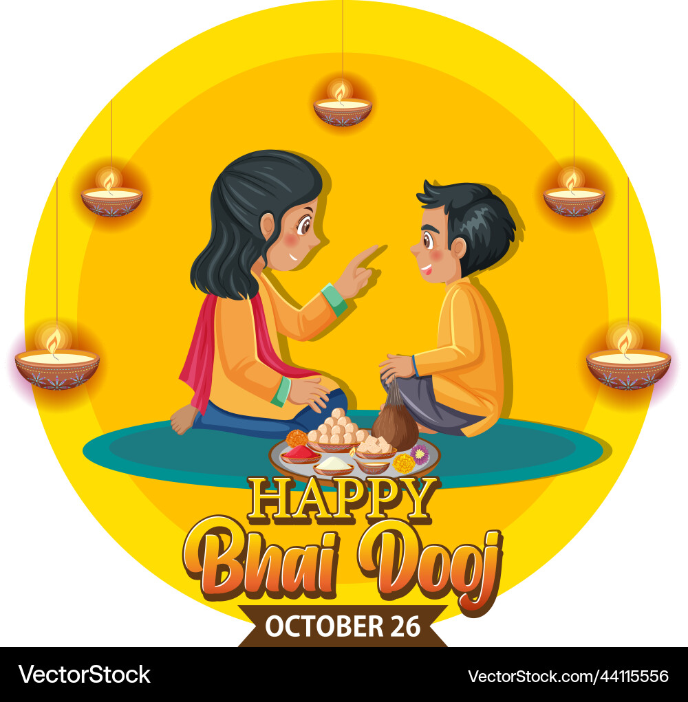 Happy bhai dooj day text banner design Royalty Free Vector