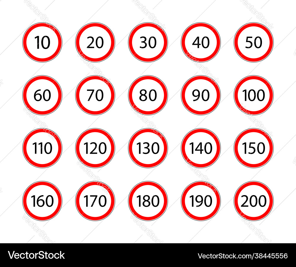 Limit speed sign for car set road Royalty Free Vector Image