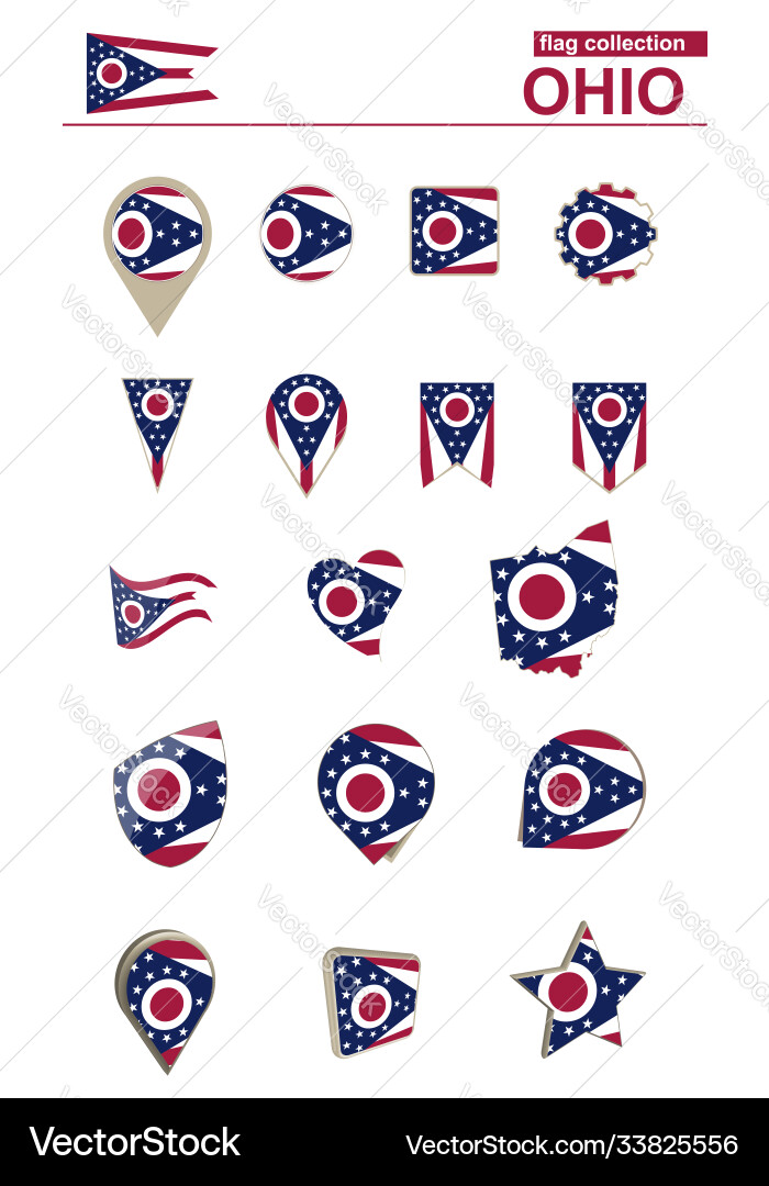 Ohio flag collection big set for design Royalty Free Vector