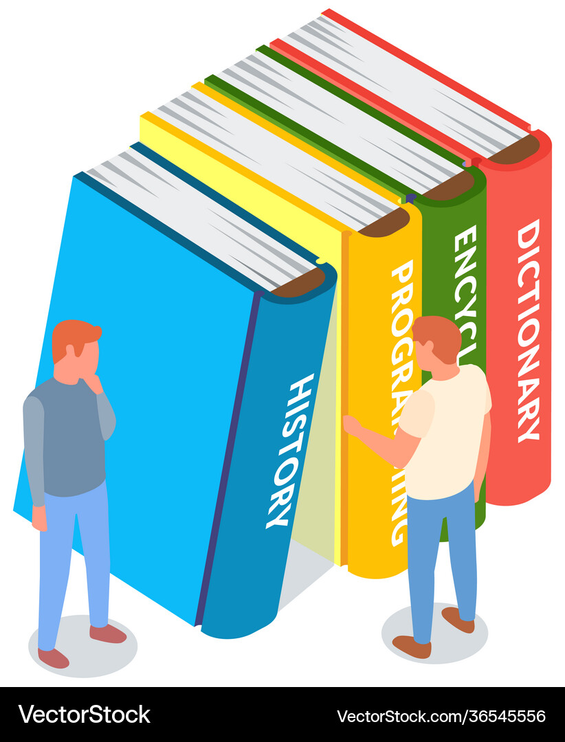 Persons choose books in online library Royalty Free Vector