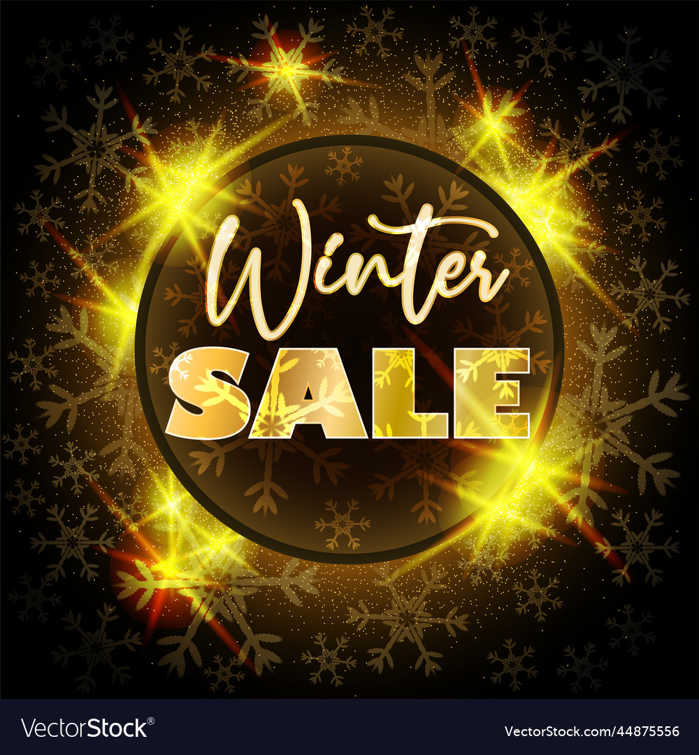 Winter sale golden card with xmas snowflakes vect Vector Image