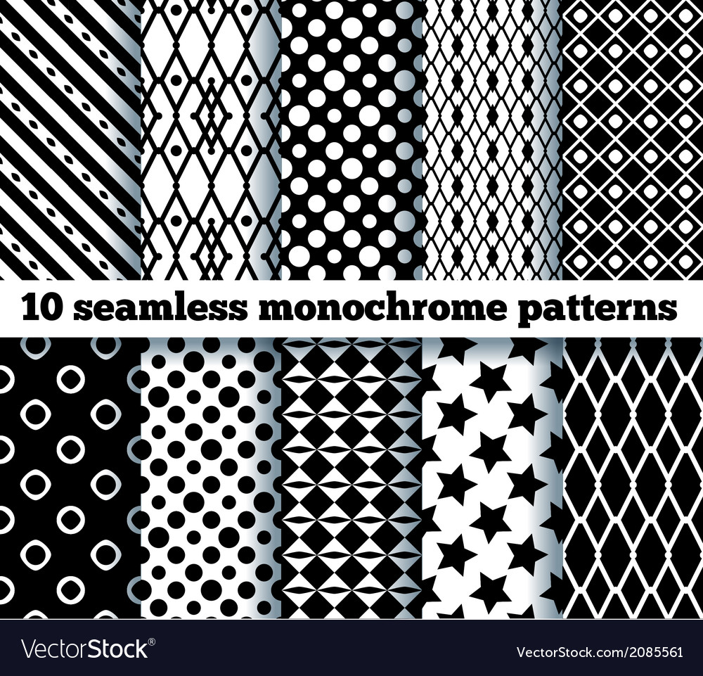 10 seamless monochrome patterns Royalty Free Vector Image