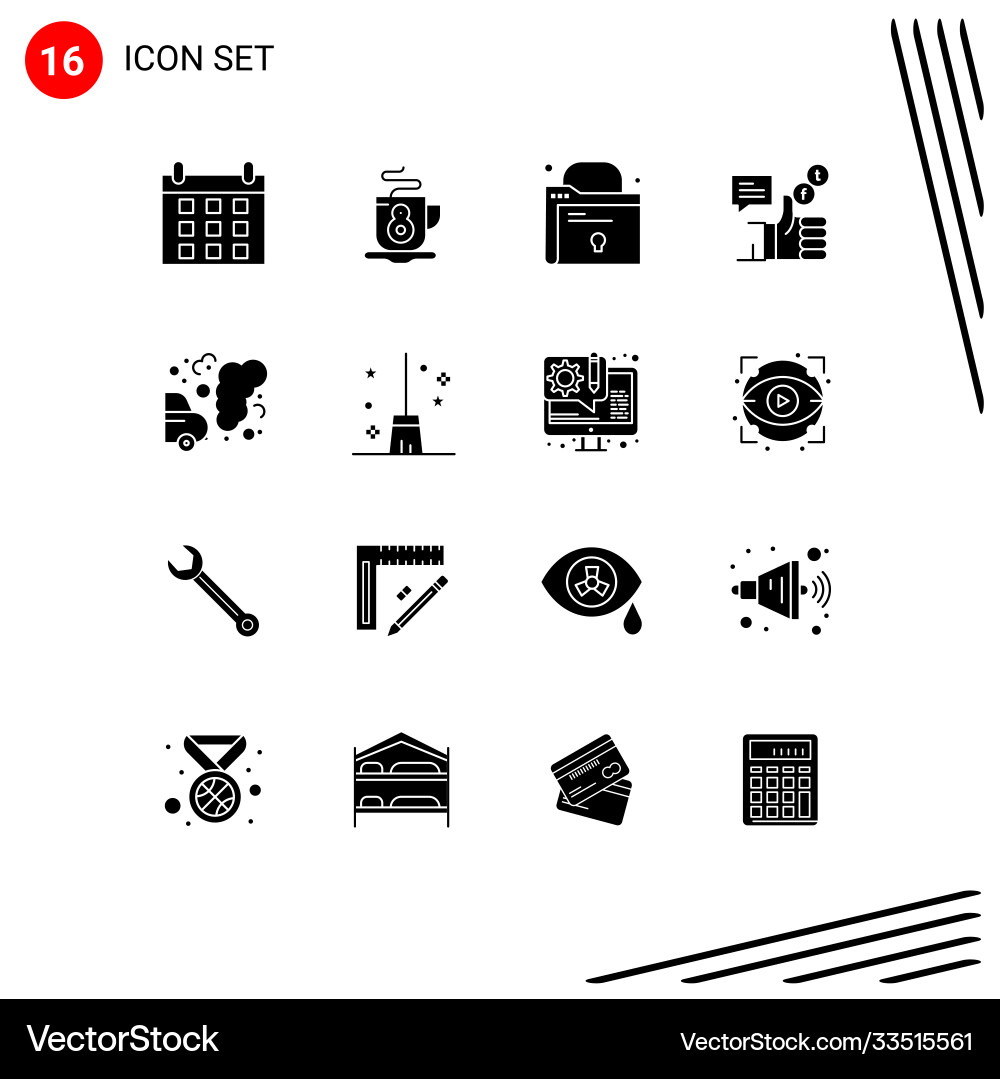 16 universal solid glyph signs symbols of Vector Image