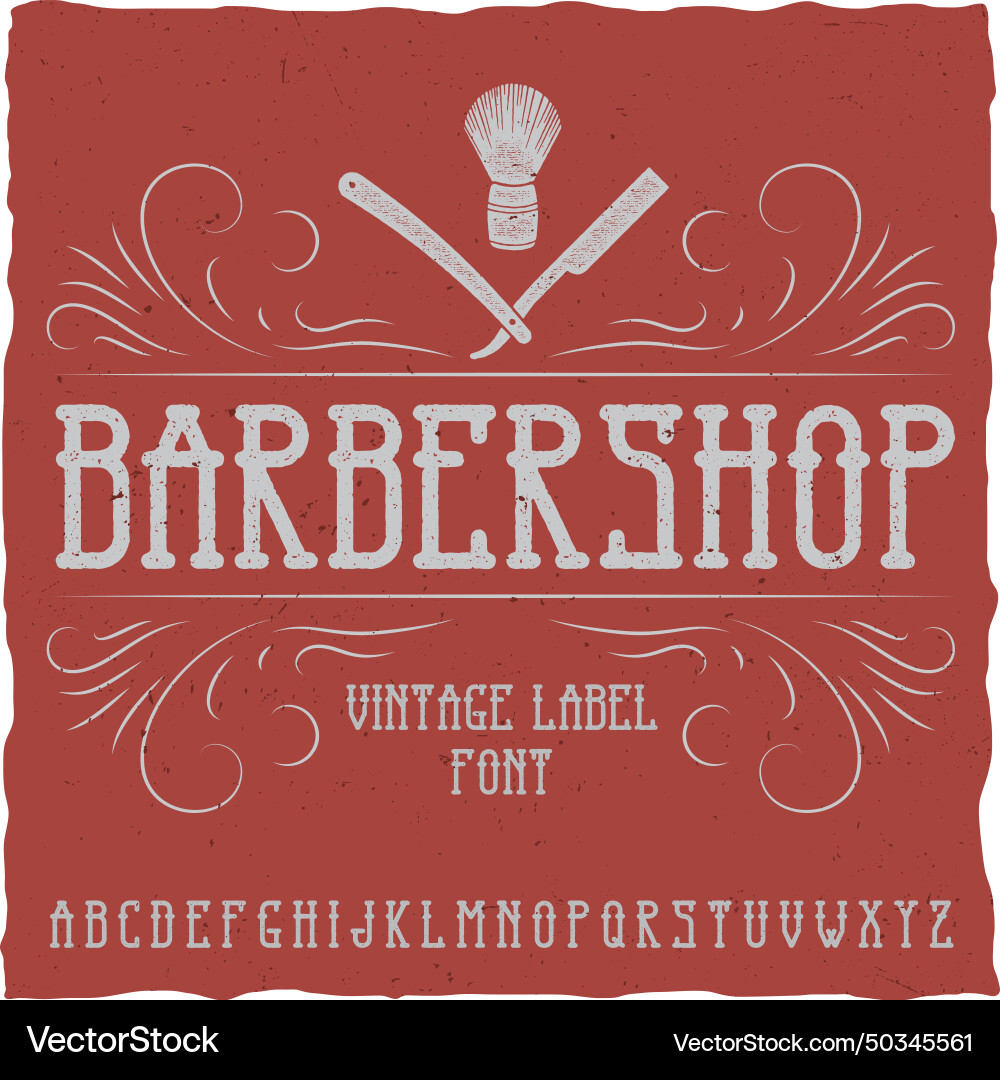 Barber shop label font and sample design Vector Image