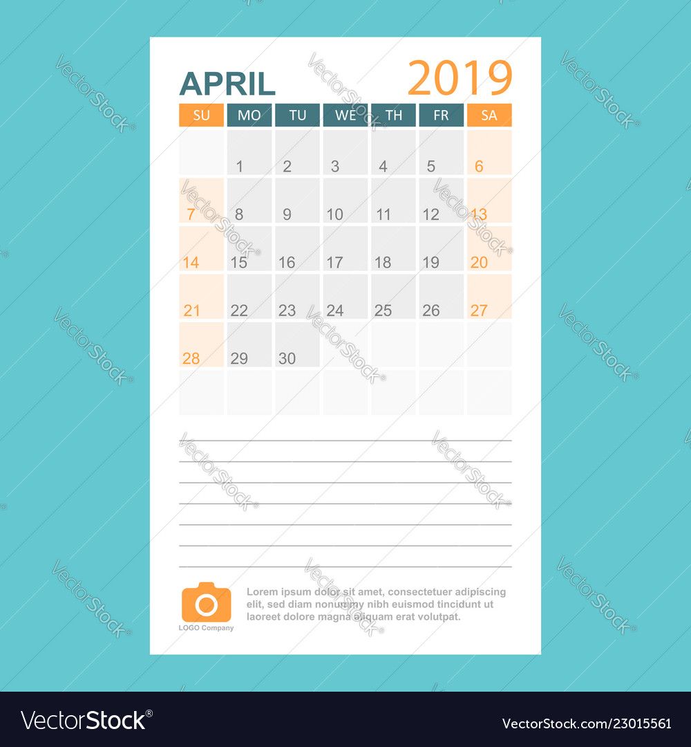 Calendar april 2019 year in simple style Vector Image