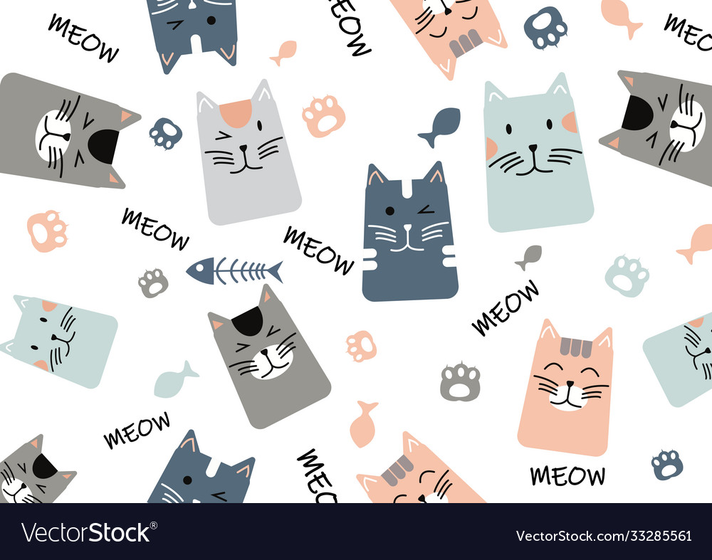 Cat pattern seamless texture different cute Vector Image