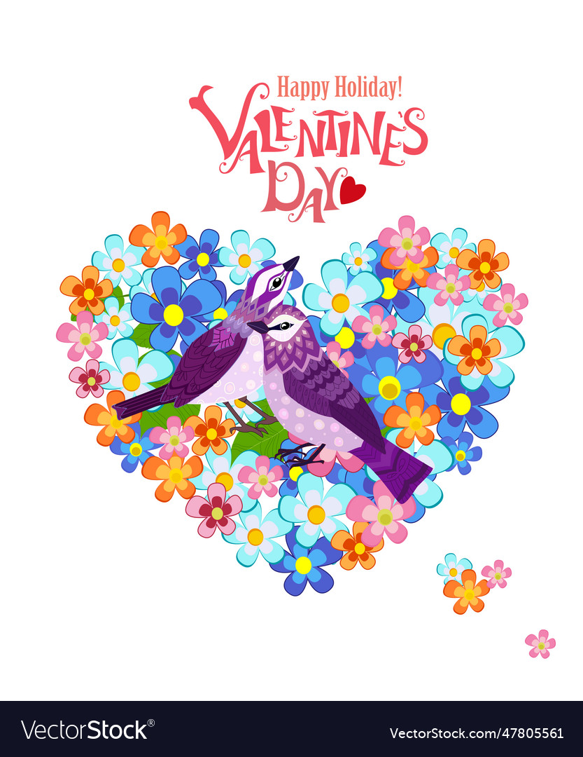 Couple of lovely birds on flowering heart shape Vector Image