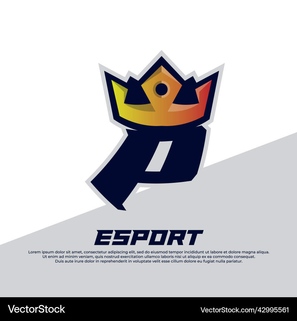 Crown logo with letter p design template gamer Vector Image