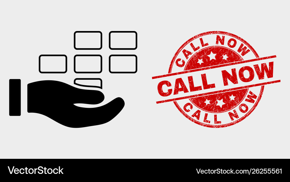 Hand offer bricks icon and grunge call now Vector Image