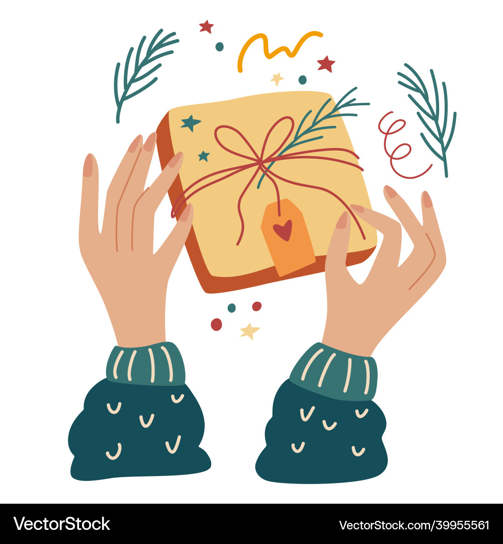 Hands wrap a holiday gift wrapping christmas Vector Image