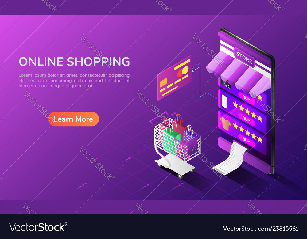 Isometric web banner online shopping system Vector Image Isometric web banner online shopping system Vector Image