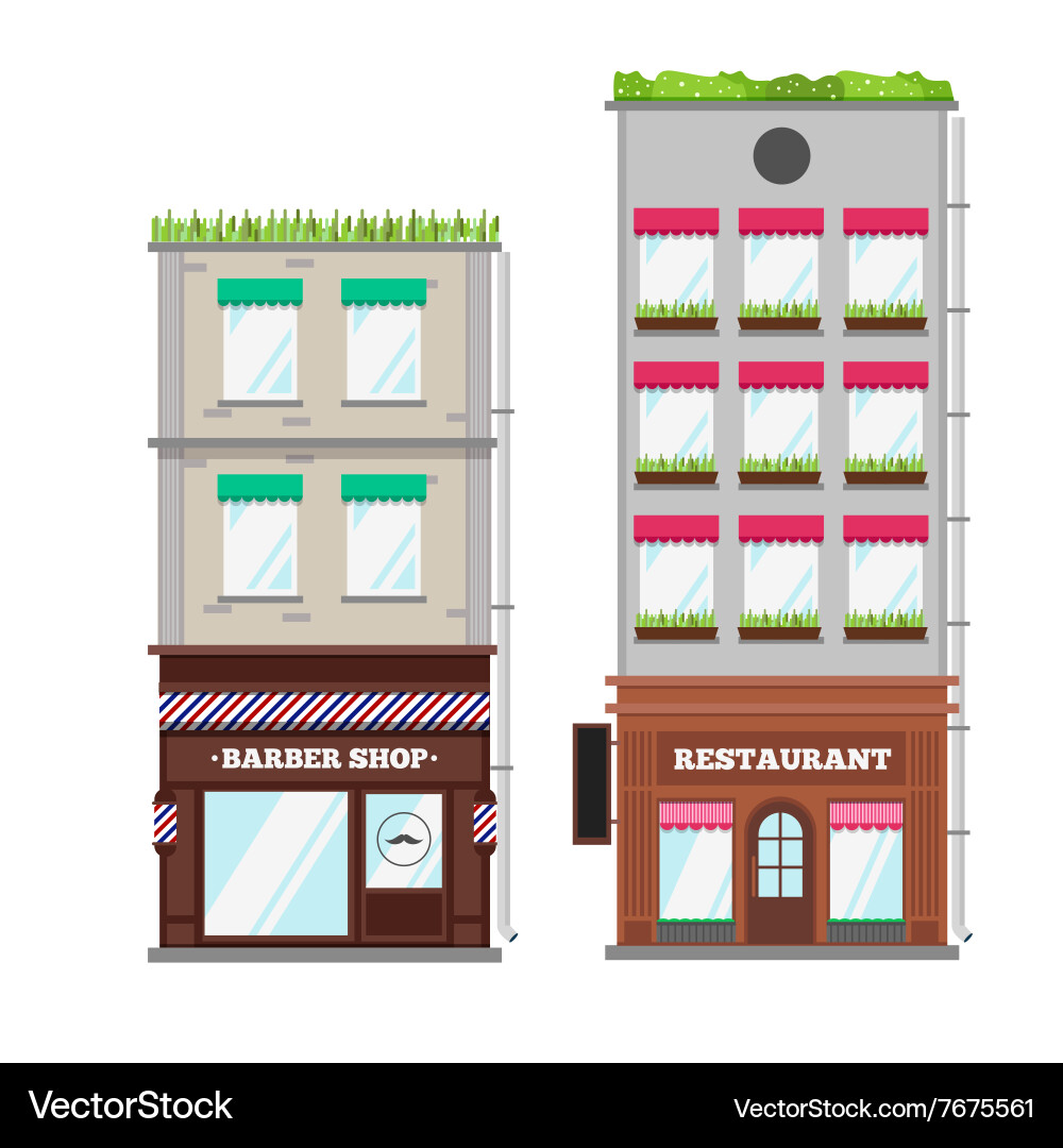 Multi-storey building with roterrace and shop Vector Image