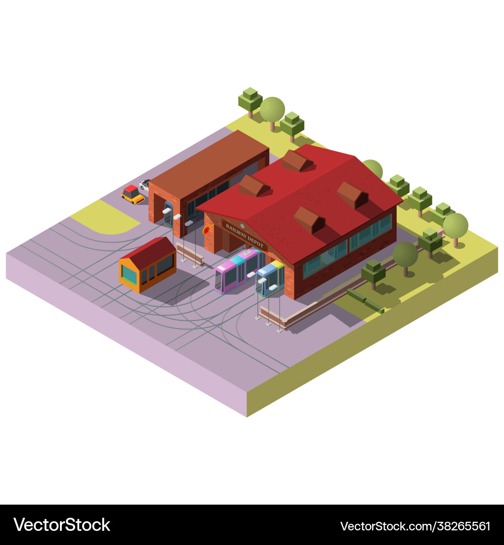 Railway transport depot hangar isometric Vector Image