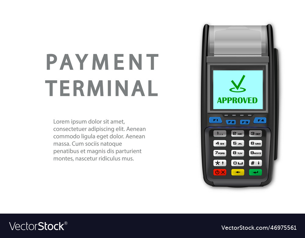 Realistic black 3d payment machine a close-up pos Vector Image