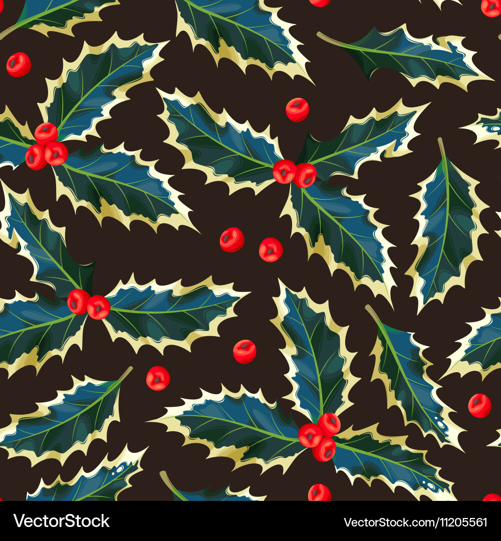 Seamless holly leaves and berries Royalty Free Vector Image