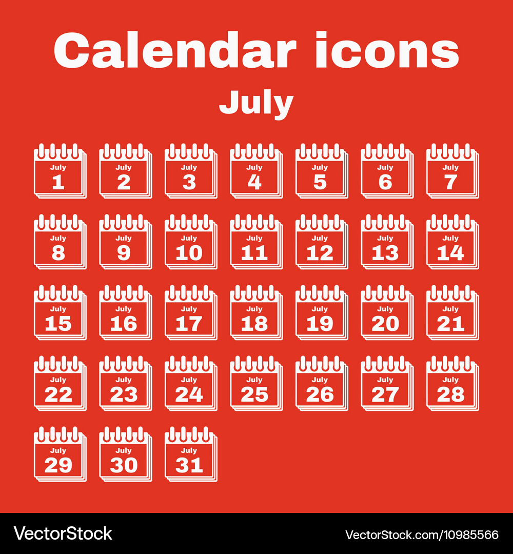 Calendar icon july symbol flat Royalty Free Vector Image