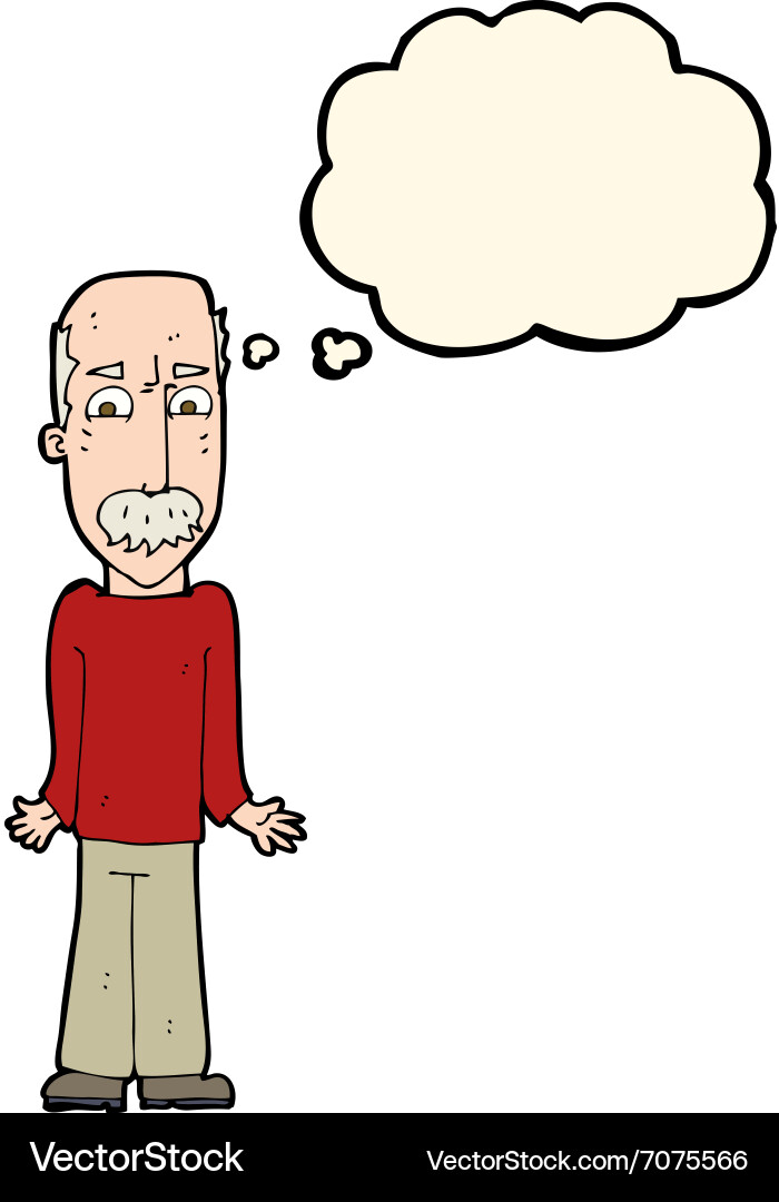 Cartoon dad shrugging shoulders with thought Vector Image