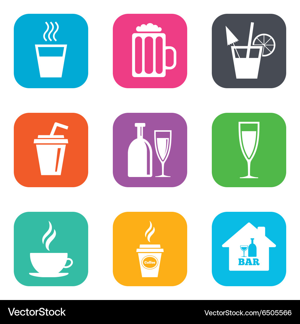 Cocktail beer icons coffee and tea drinks Vector Image