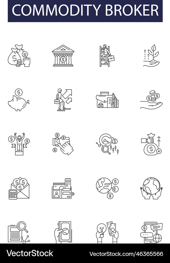 Commodity broker line icons and signs Royalty Free Vector