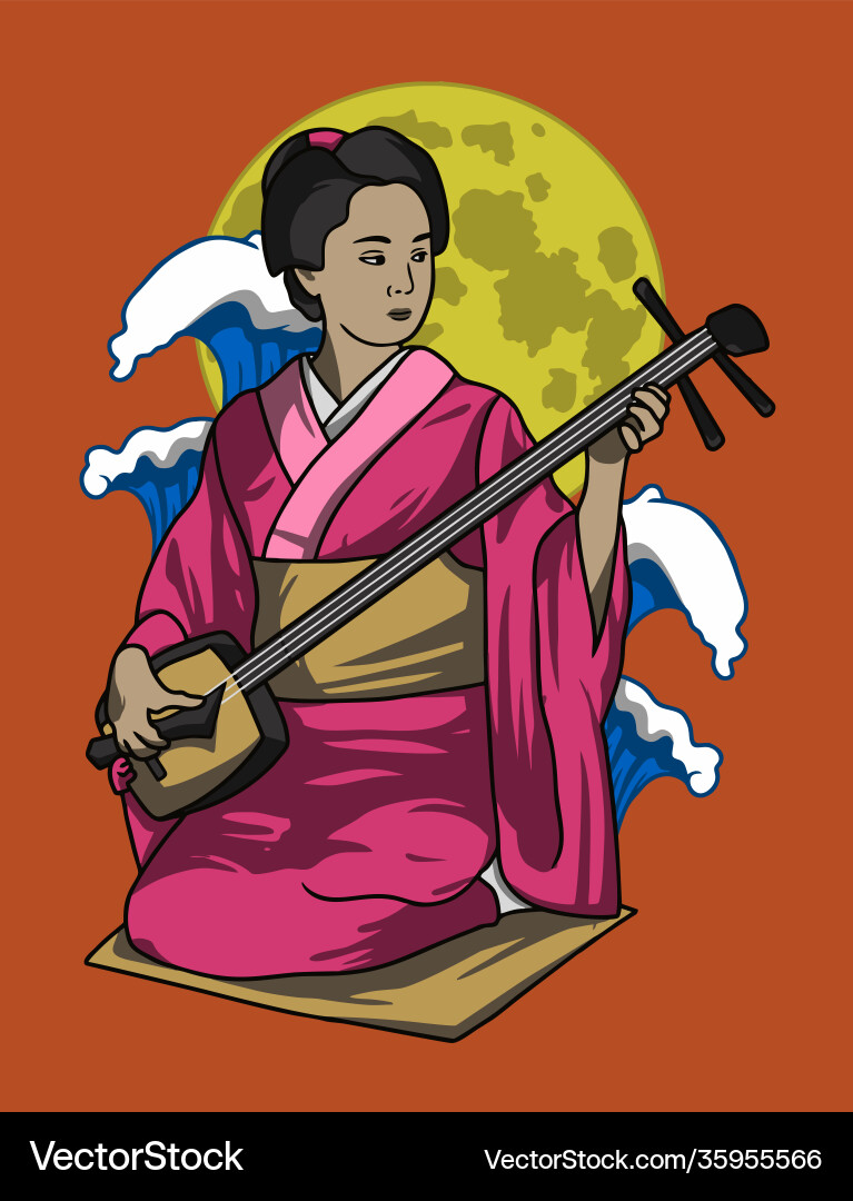 Geisha and shamisen Royalty Free Vector Image - VectorStock