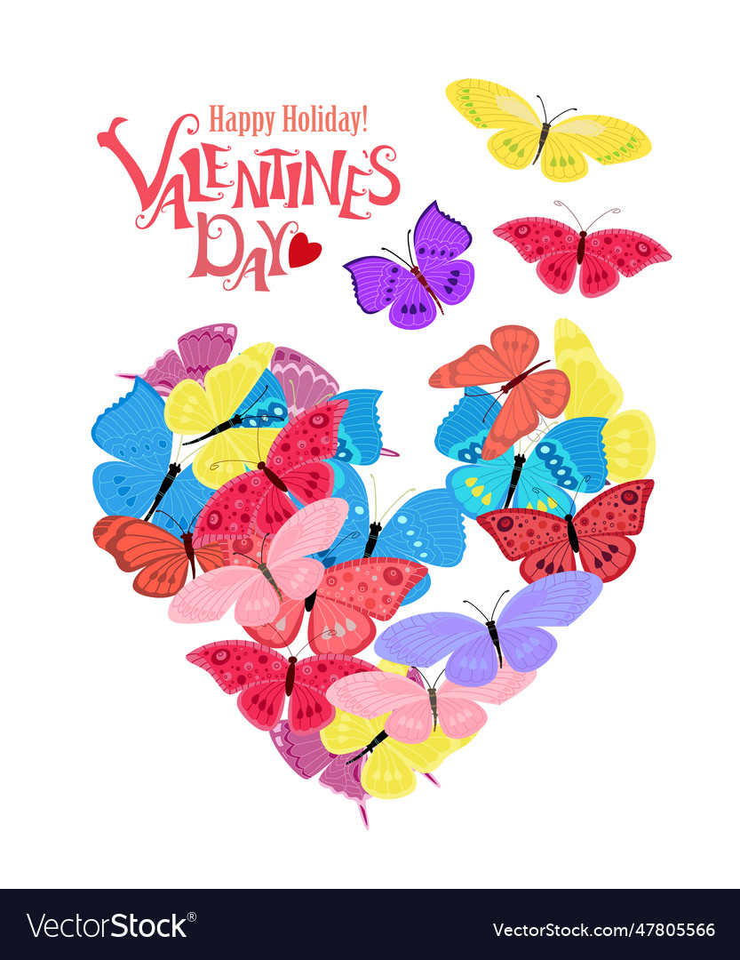 Happy colorful flying butterflies in heart shape Vector Image