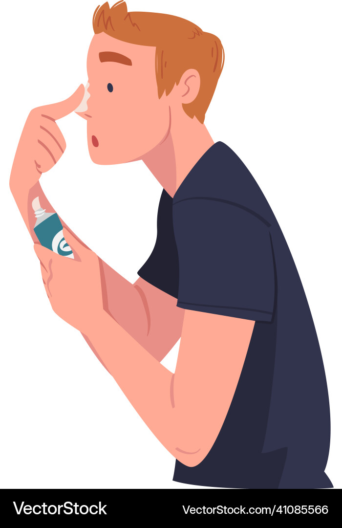 Man character in bathroom doing hygiene procedure Vector Image